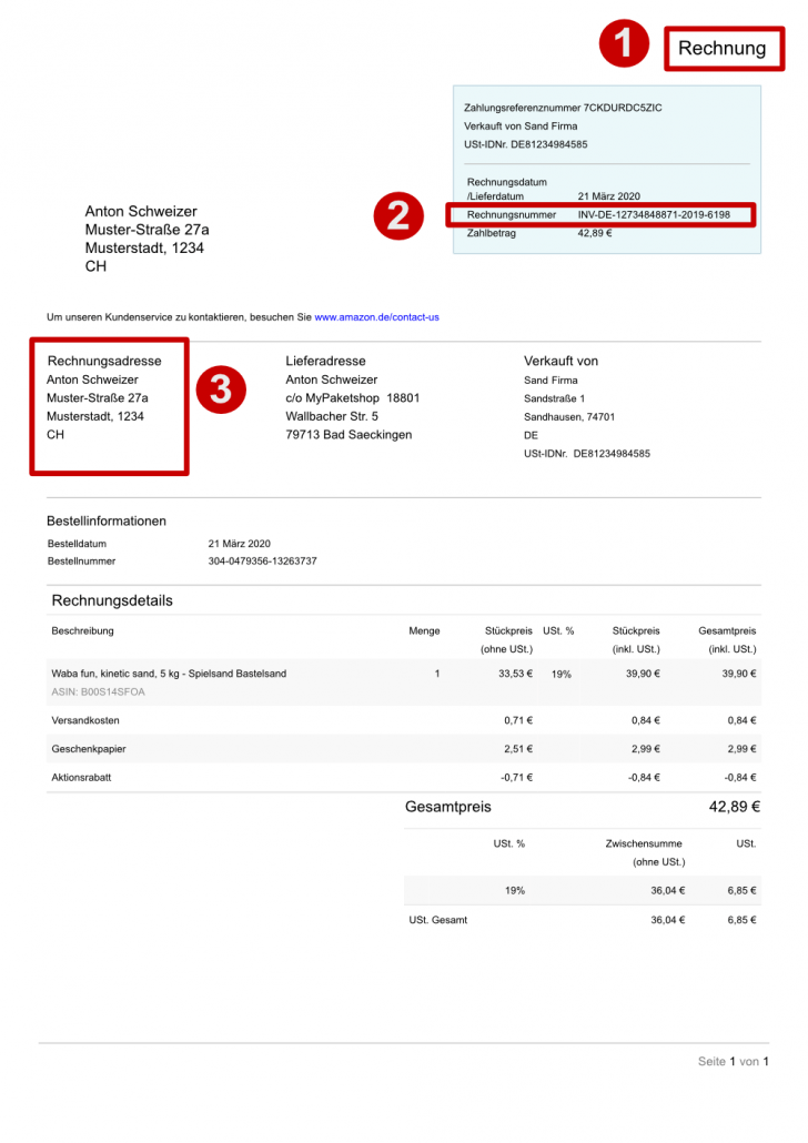 Online Shop Rechnung