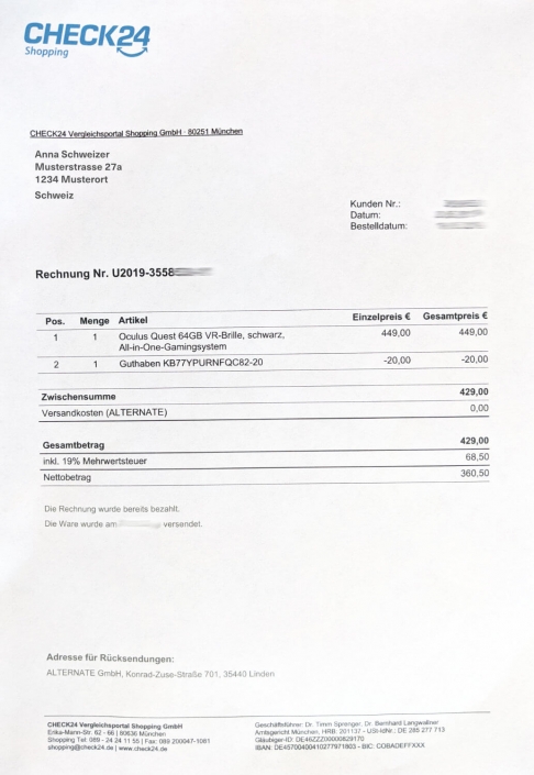 Ewe Rechnung